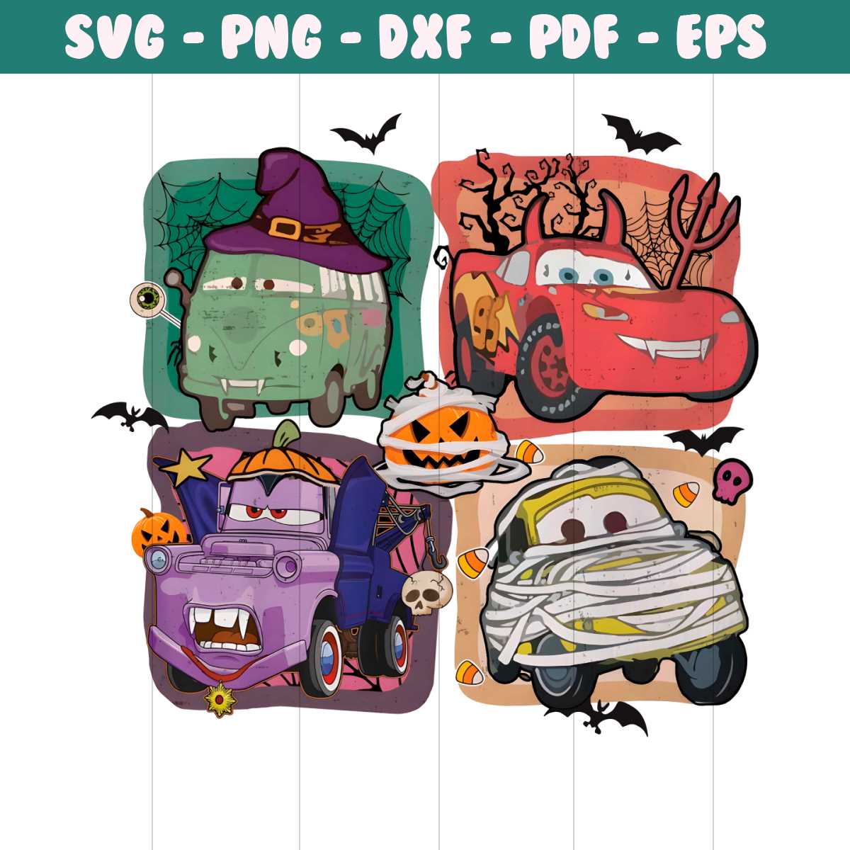 Retro Disney Pixar Cars Halloween PNG Sublimation Download | Inspire Uplift