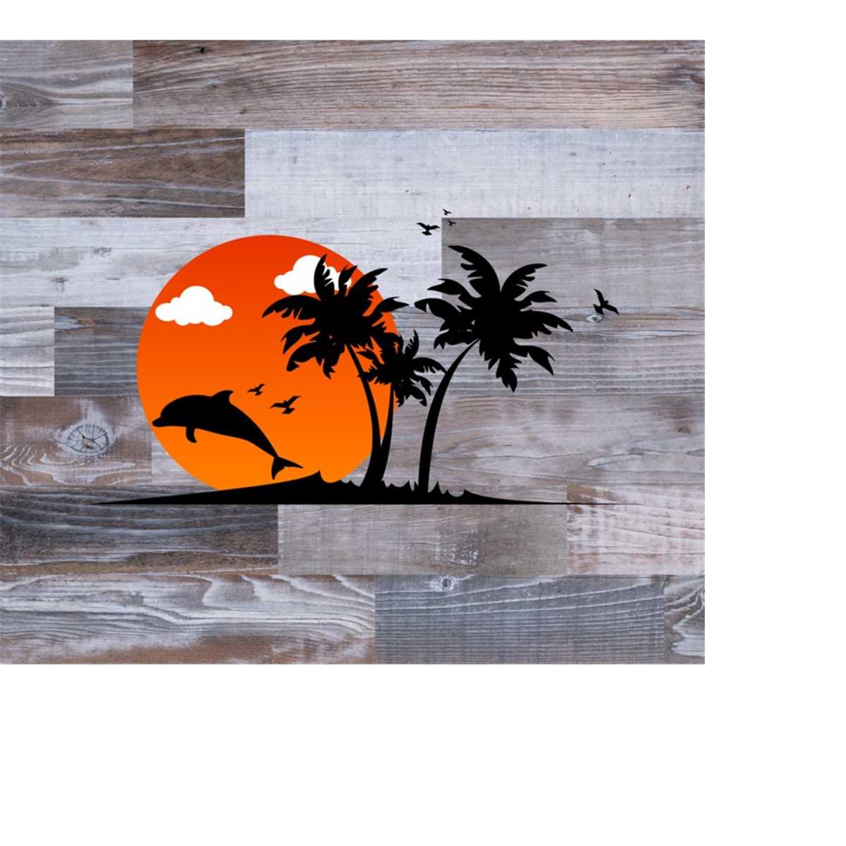 Dolphin Palm Tree Sunset Png - Instant Digital Download - PN | Inspire ...