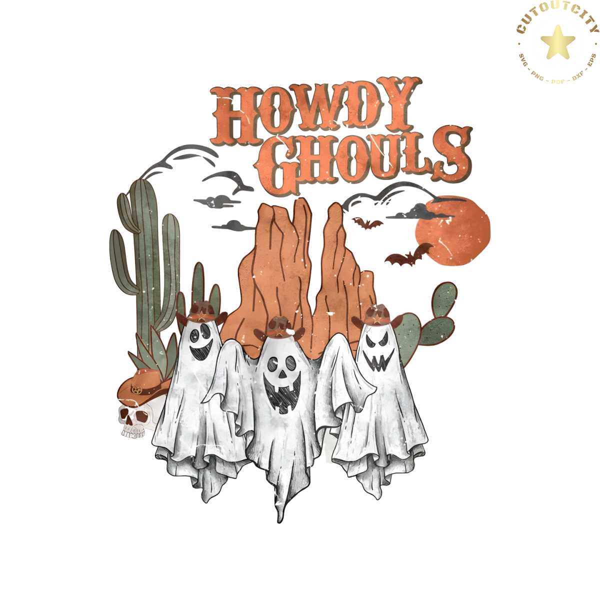 Retro Vintage Western Halloween Howdy Ghouls PNG Download | Inspire Uplift