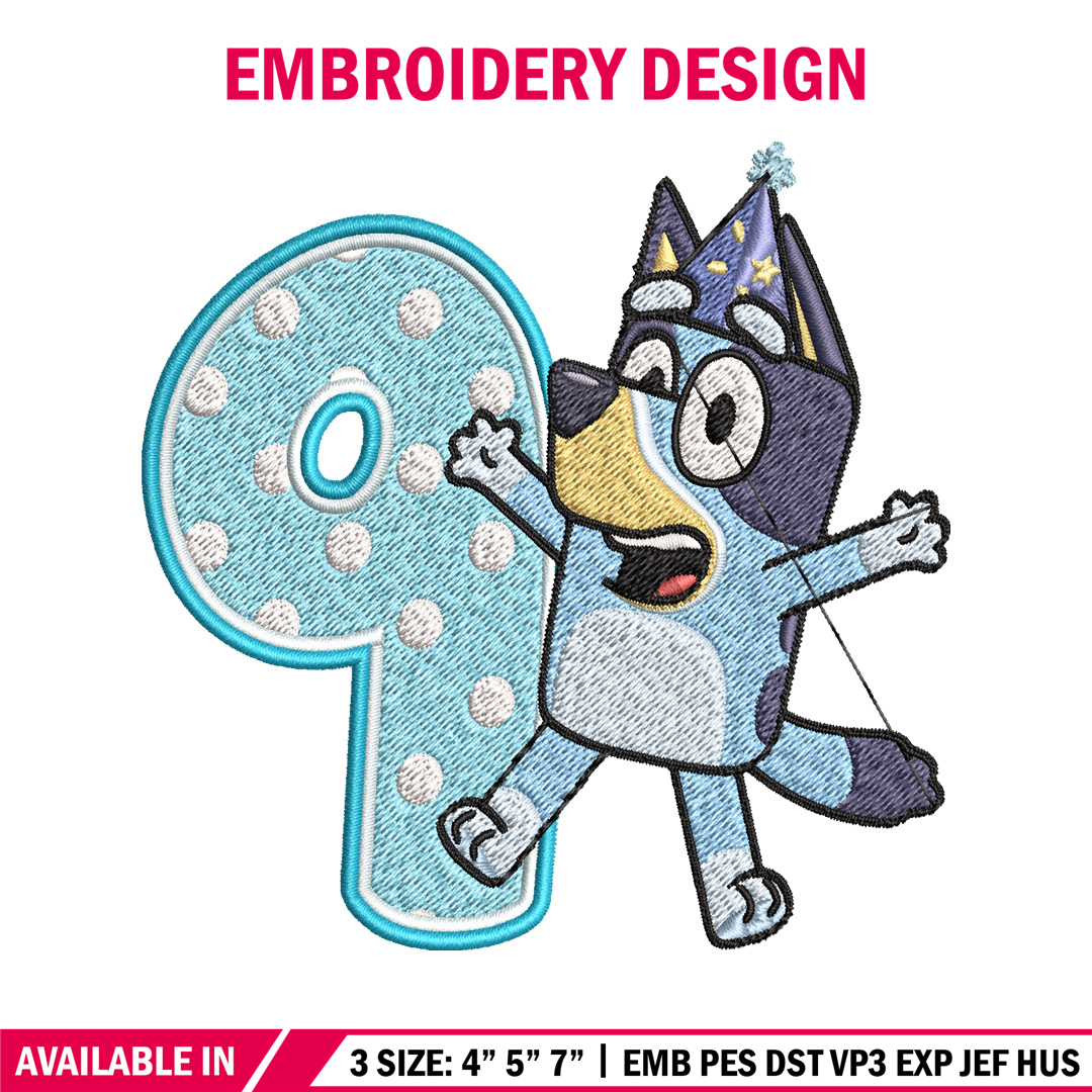 Bluey 9th Birthday Embroidery design, Bluey Cartoon Embroide | Inspire ...