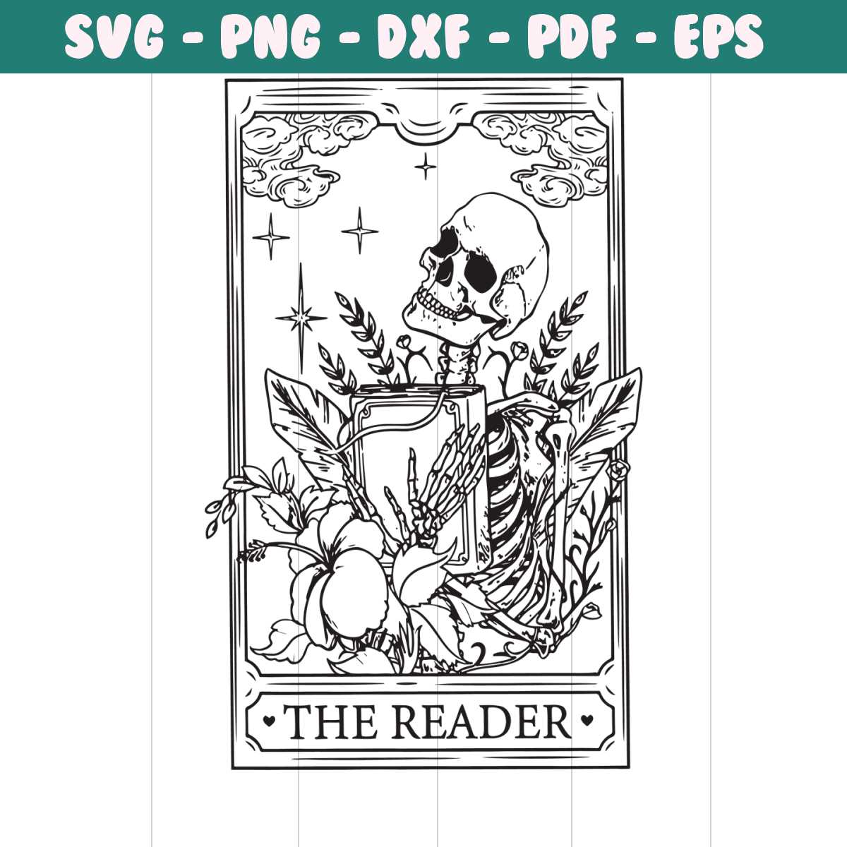 The Reader Tarot Card Skeleton SVG Skeleton Reading SVG | Inspire Uplift