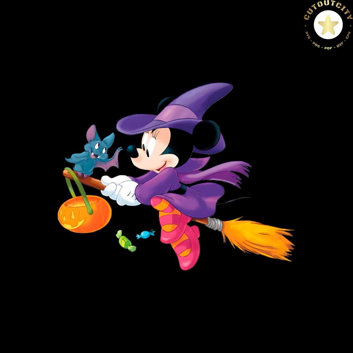 Disney Halloween Witch Minnie And Bat PNG Download | Inspire Uplift