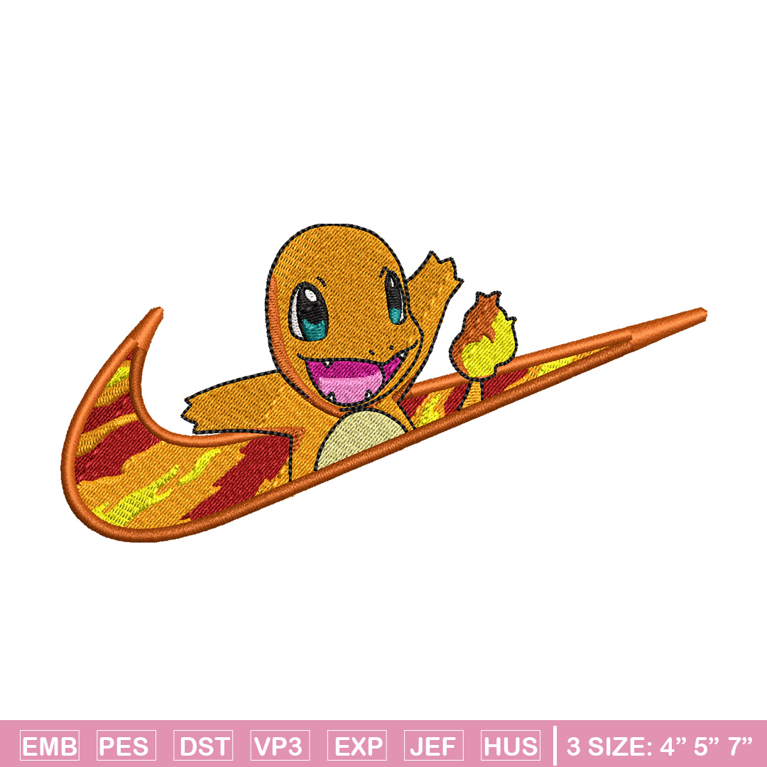 Nike x Charmander embroidery design, Pokemon embroidery,Nike | Inspire ...