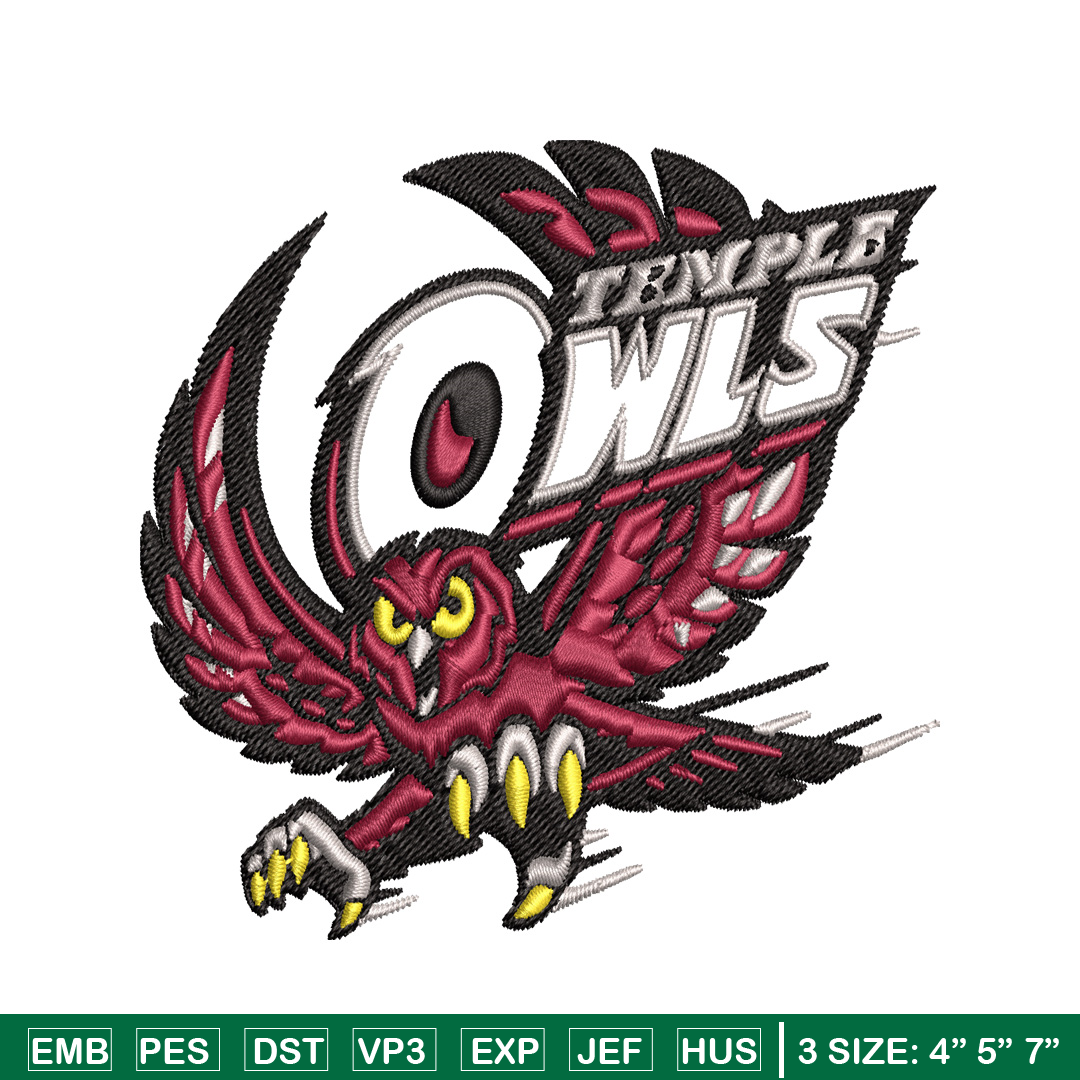 Temple Owls embroidery design, Temple Owls embroidery, logo | Inspire ...