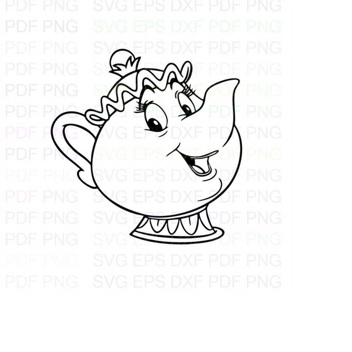 Mrs_Potts_Beauty_and_the_Beast Outline Svg Dxf Eps Pdf Png, - Inspire ...