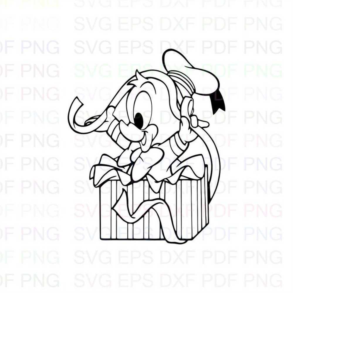 Baby_Duck_Donald_Present_Mickey_Mouse_christmas Outline Svg - Inspire ...