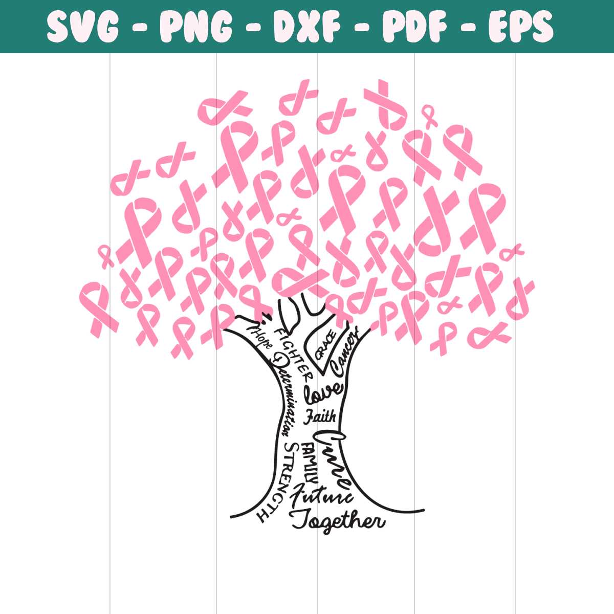 Pink Ribbon Tree Motivational Breast Cancer SVG Download | Inspire Uplift