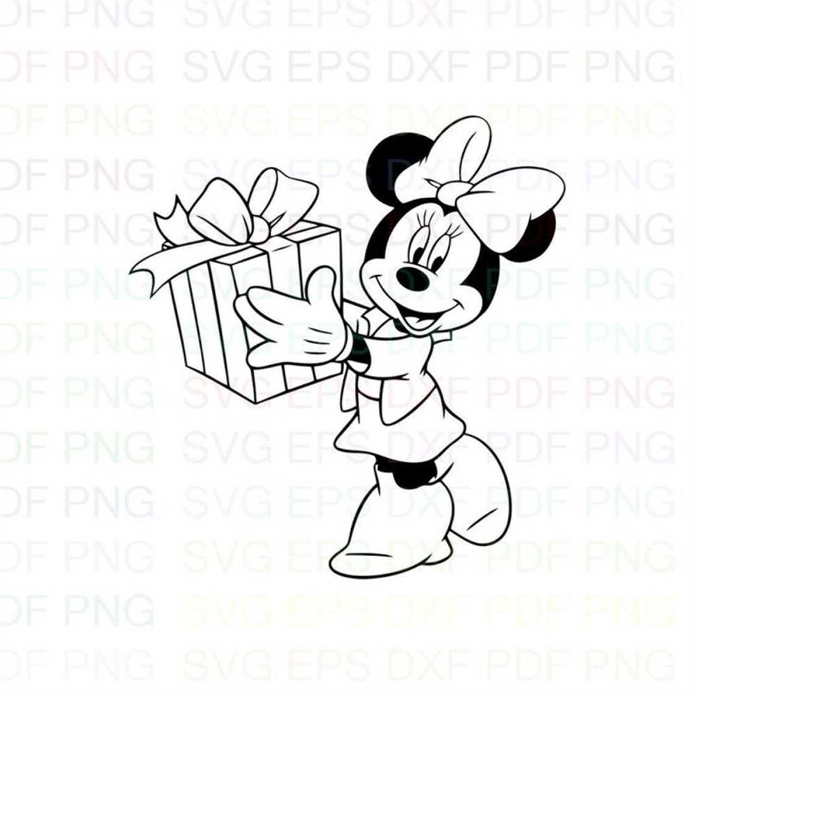 Minnie_Christmas_Gift_Mouse_Mickey Outline Svg Dxf Eps Pdf P - Inspire ...
