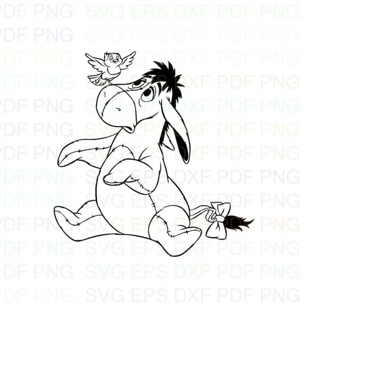 Eeyore_Donkey_with_bird_Winnie_the_Pooh Outline Svg Dxf Eps - Inspire ...