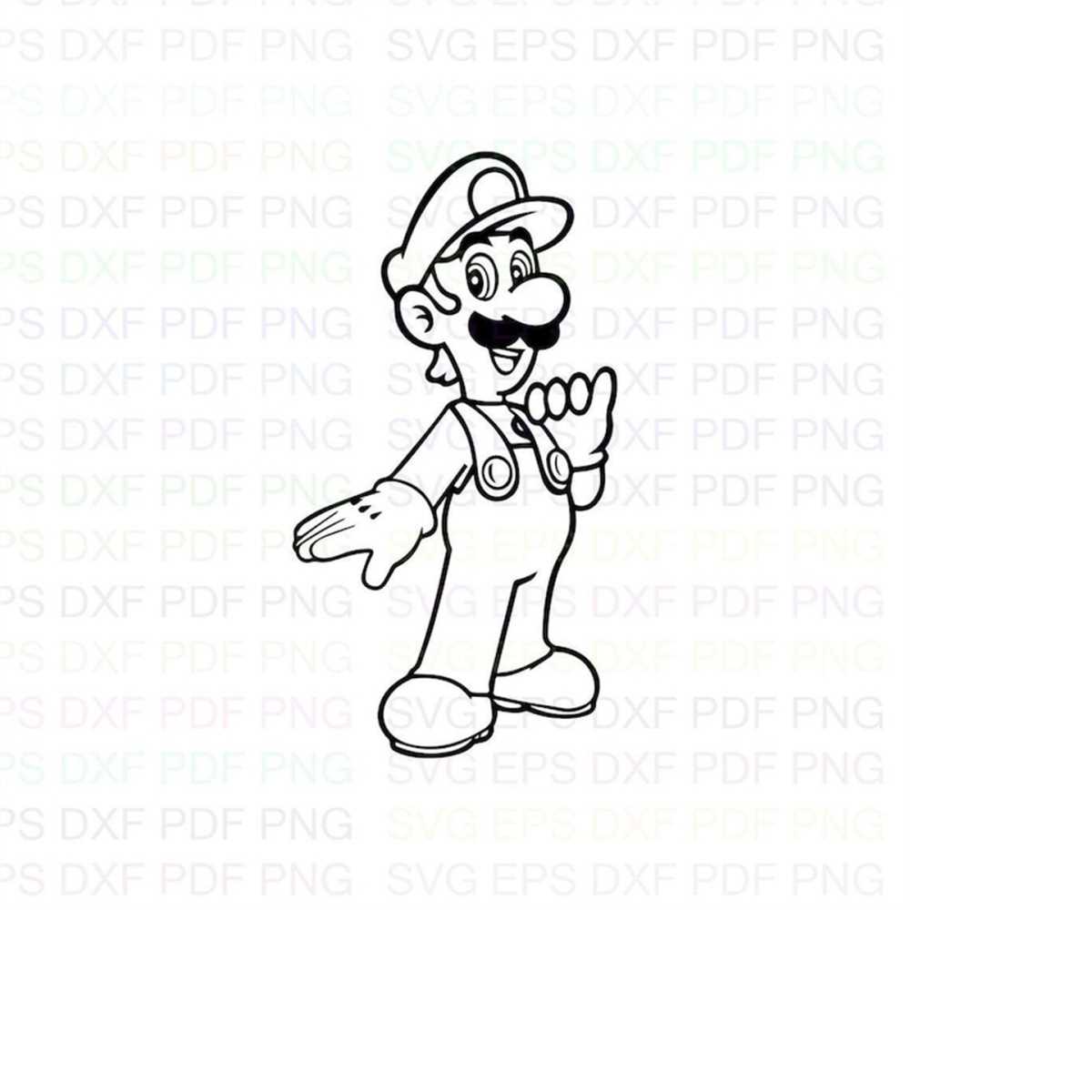 Luigi_Super_Mario Outline Svg Dxf Eps Pdf Png, Cricut, Cutti - Inspire ...