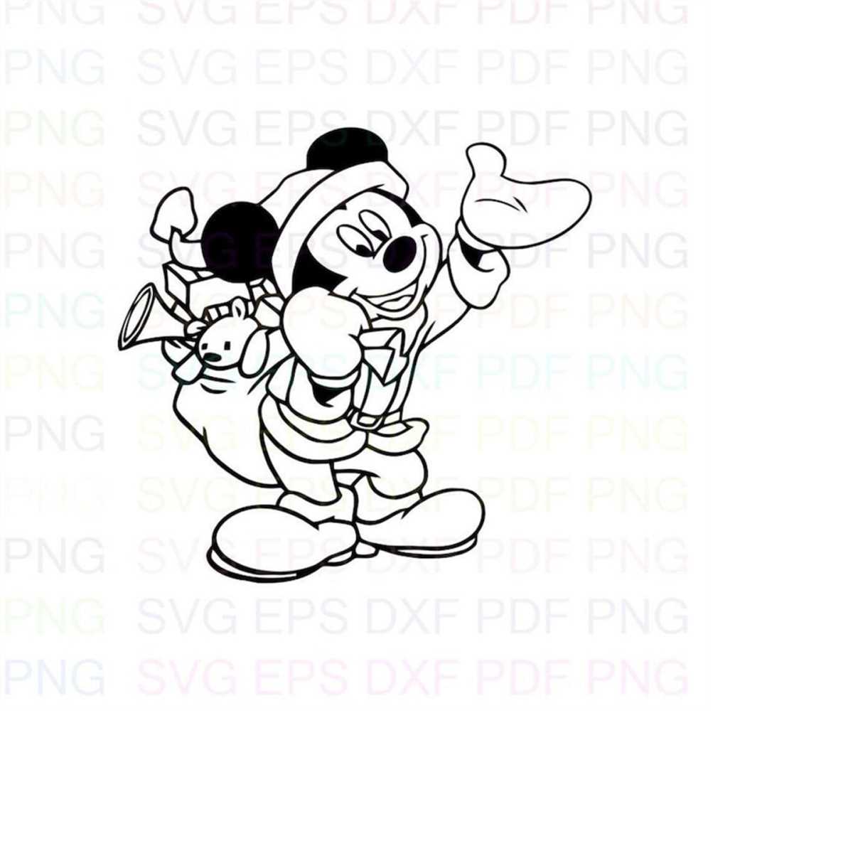 Mickey_Mouse_Santa_Christmas_say_Hi_with_Gifts Outline Svg D - Inspire ...