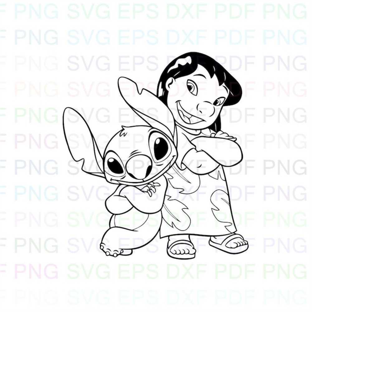 Lilo_And_Stitch_Standing_Back_To_Back Outline Svg Dxf Eps Pd - Inspire ...