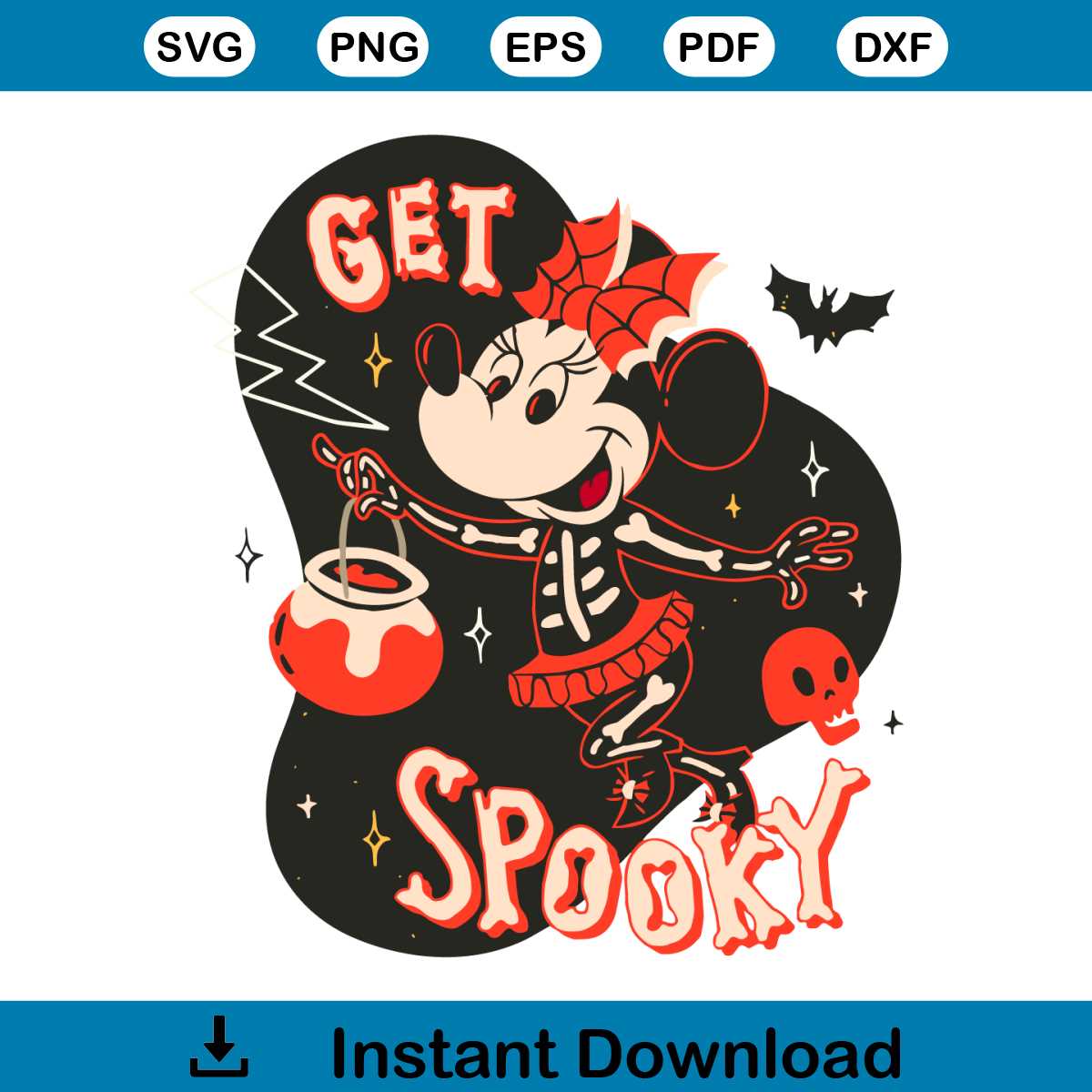Disney Minnie Mouse Skeleton Get Spooky SVG Download | Inspire Uplift