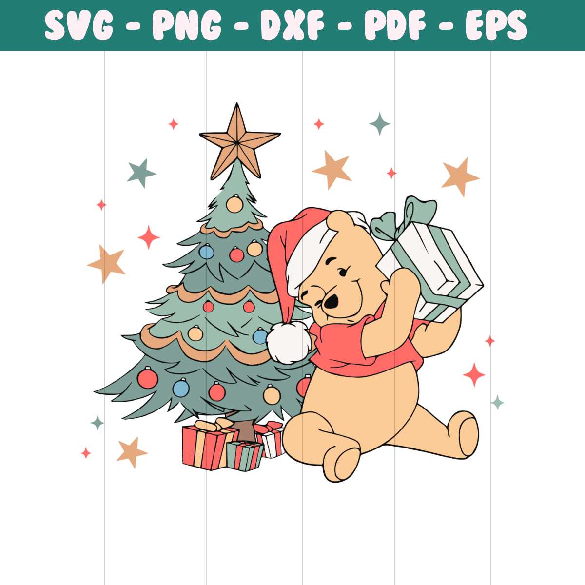 Vintage Winnie The Pooh Christmas Tree SVG File For Cricut | Inspire Uplift