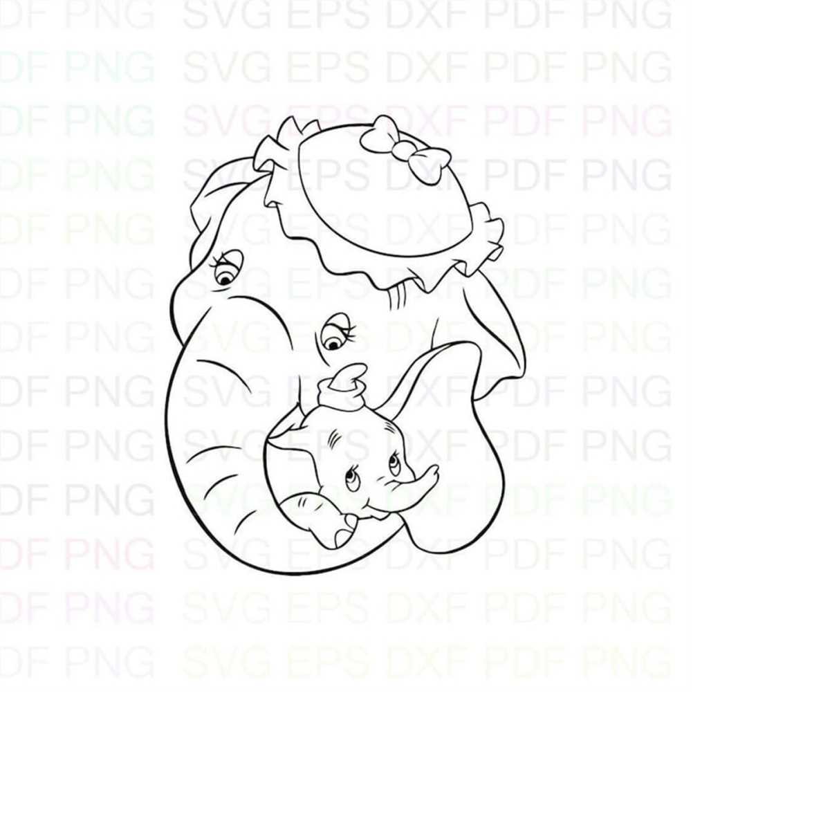 Dumbo_with_his_Jumbo_mother_Faces_Dumbo Outline Svg Dxf Eps - Inspire ...