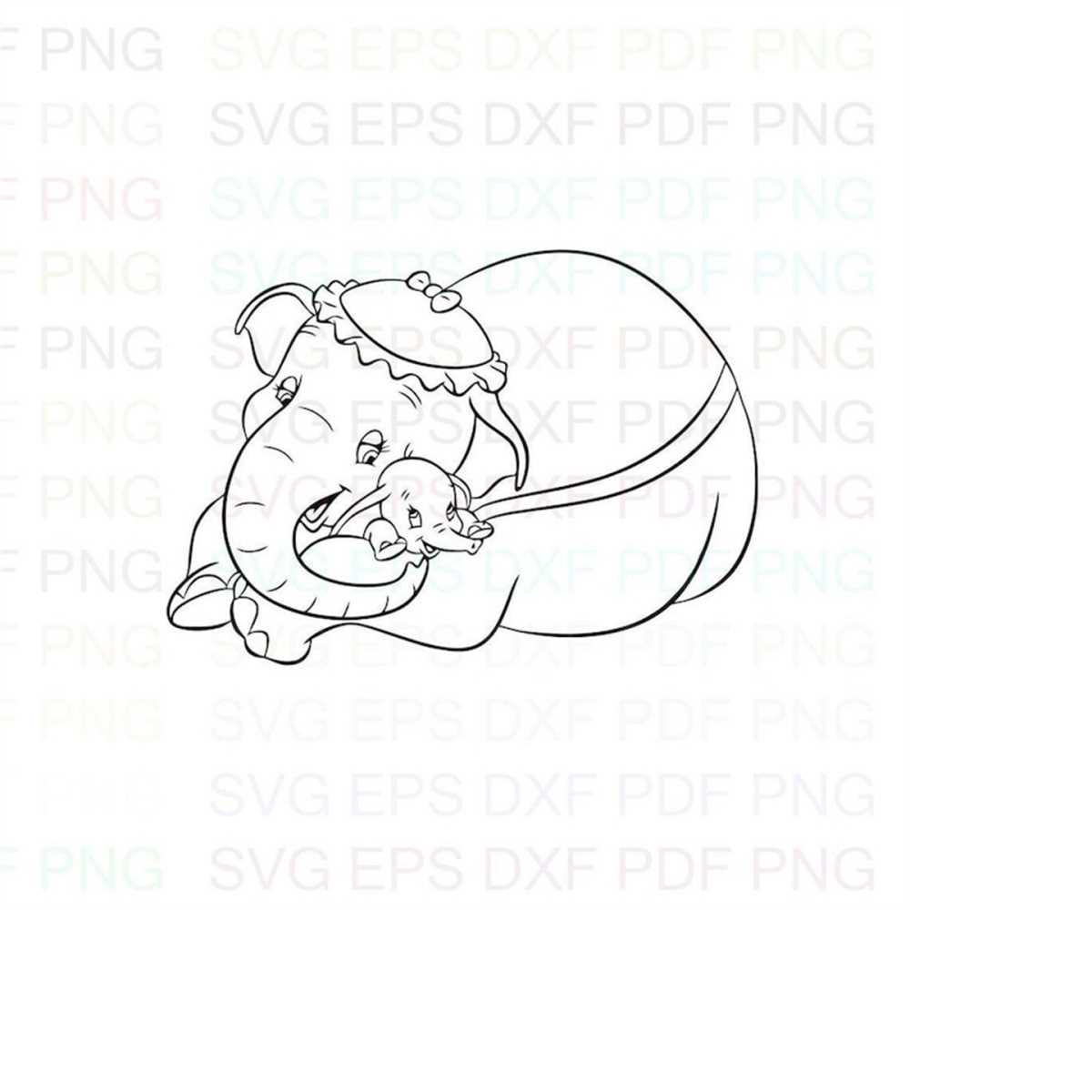 Dumbo_with_his_Jumbo_Mother_Dumbo Outline Svg Dxf Eps Pdf Pn | Inspire ...