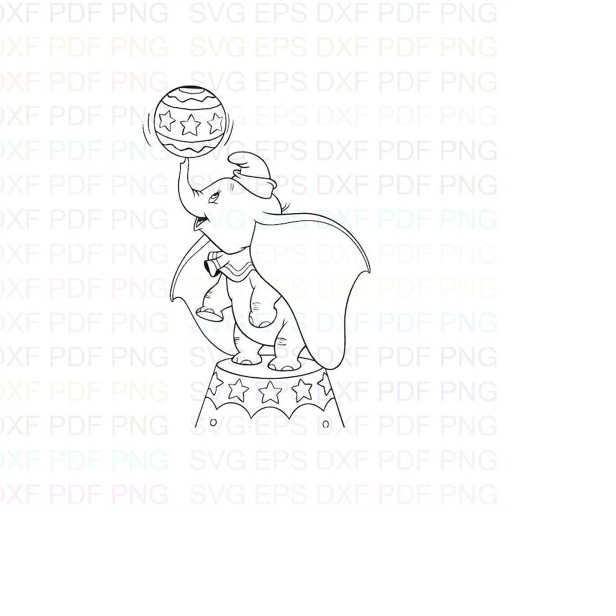 Dumbo_playing_Ball_Circus Outline Svg Dxf Eps Pdf Png, Cricu - Inspire ...