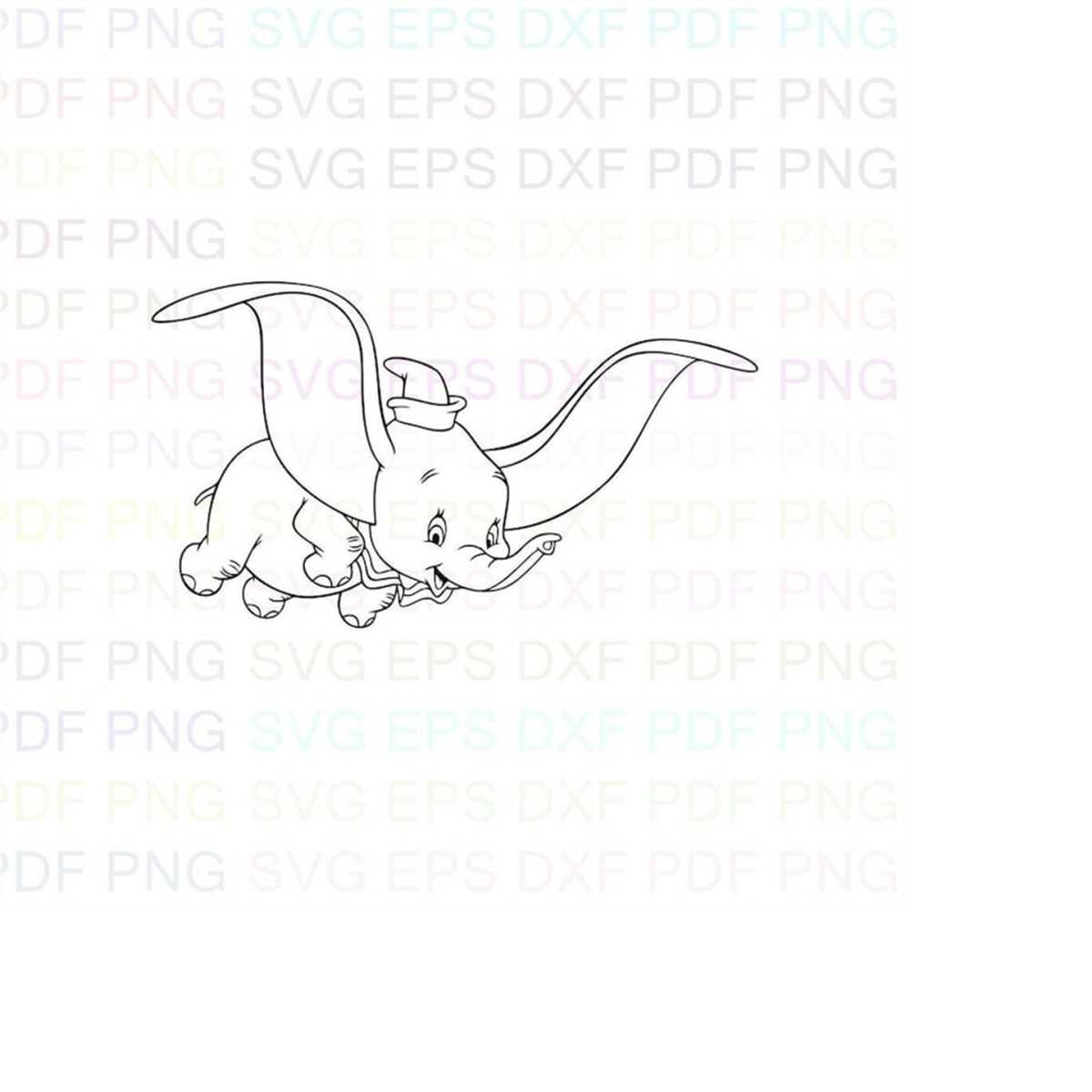 Dumbo_Flying_Elephant_3 Outline Svg Dxf Eps Pdf Png, Cricut, - Inspire ...
