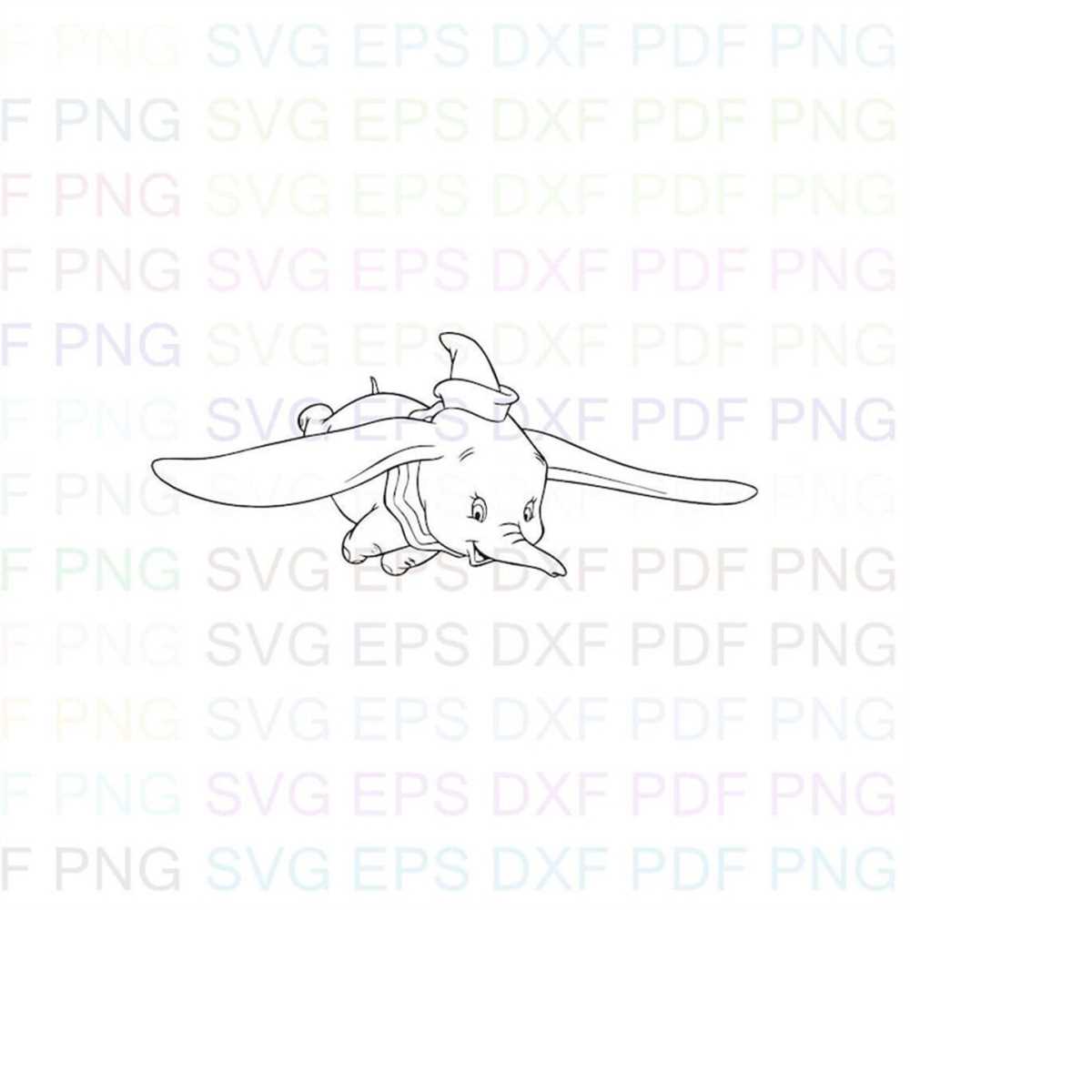 Dumbo_Elephant_Flying_2 Outline Svg Dxf Eps Pdf Png, Cricut, - Inspire ...