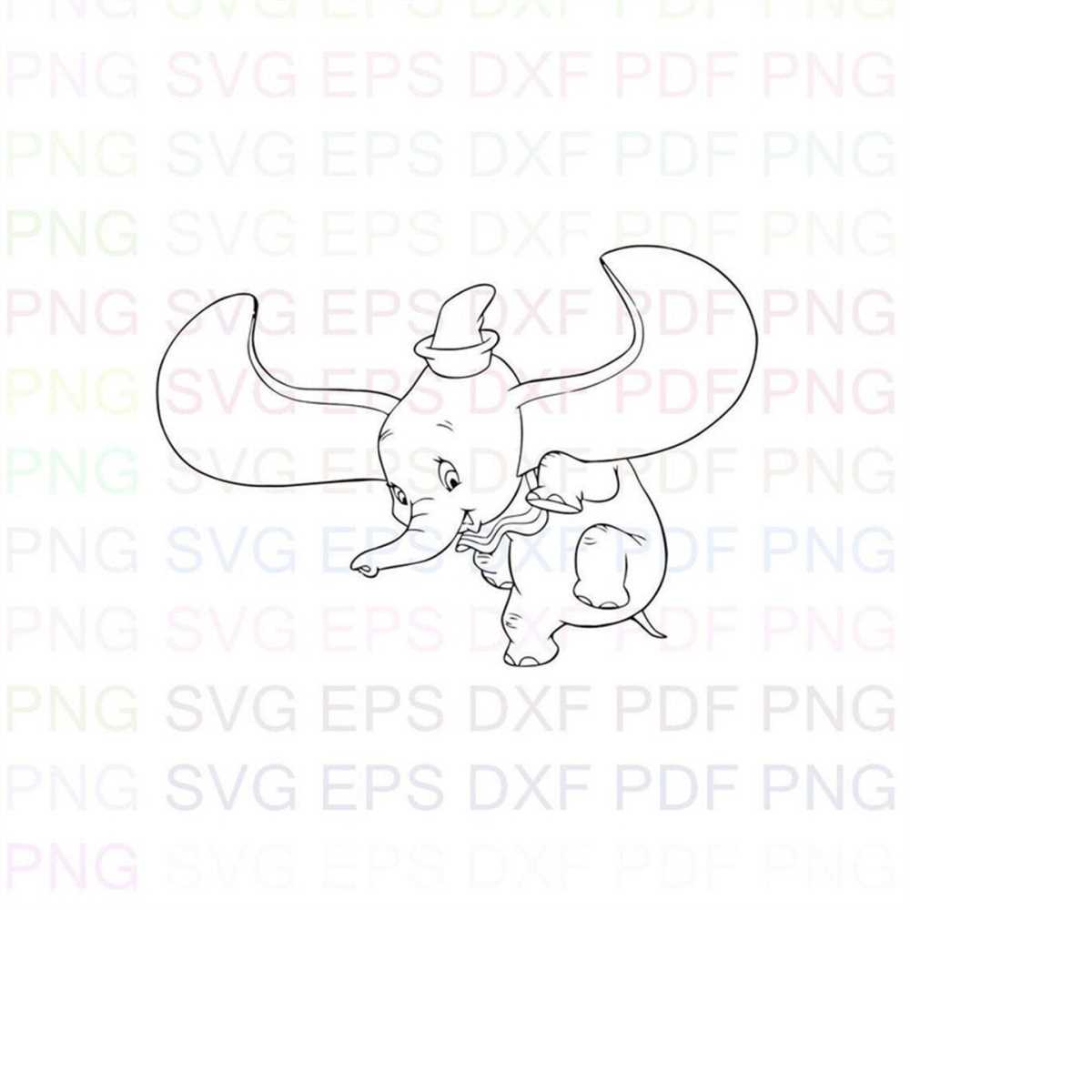 Dumbo_Elephant_Flying Outline Svg Dxf Eps Pdf Png, Cricut, C - Inspire ...