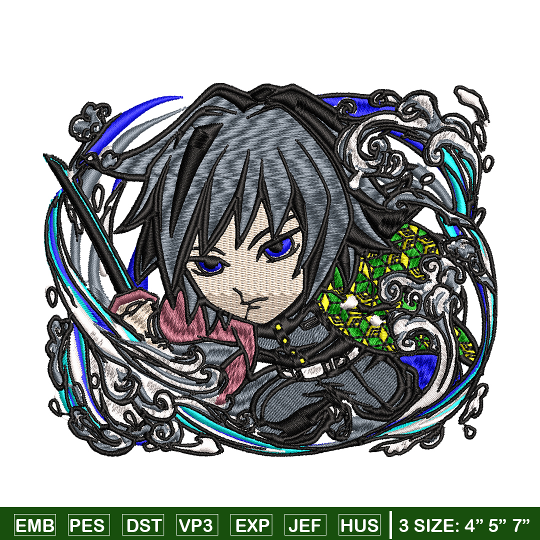 Giyu water breathing chibi embroidery design, Kimetsu no Yai - Inspire ...
