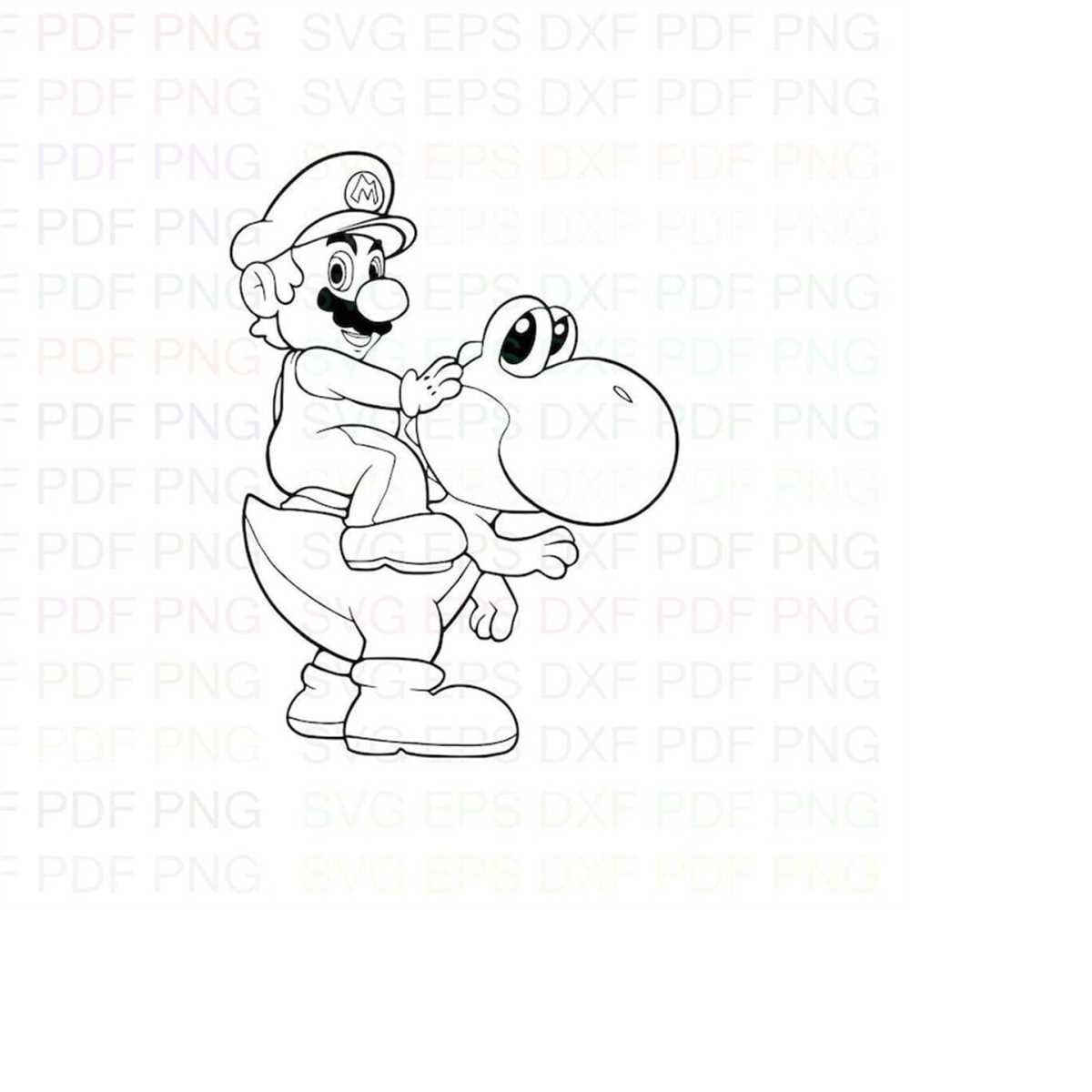 Super_Mario_with_Yoshi Outline Svg Dxf Eps Pdf Png, Cricut, - Inspire ...