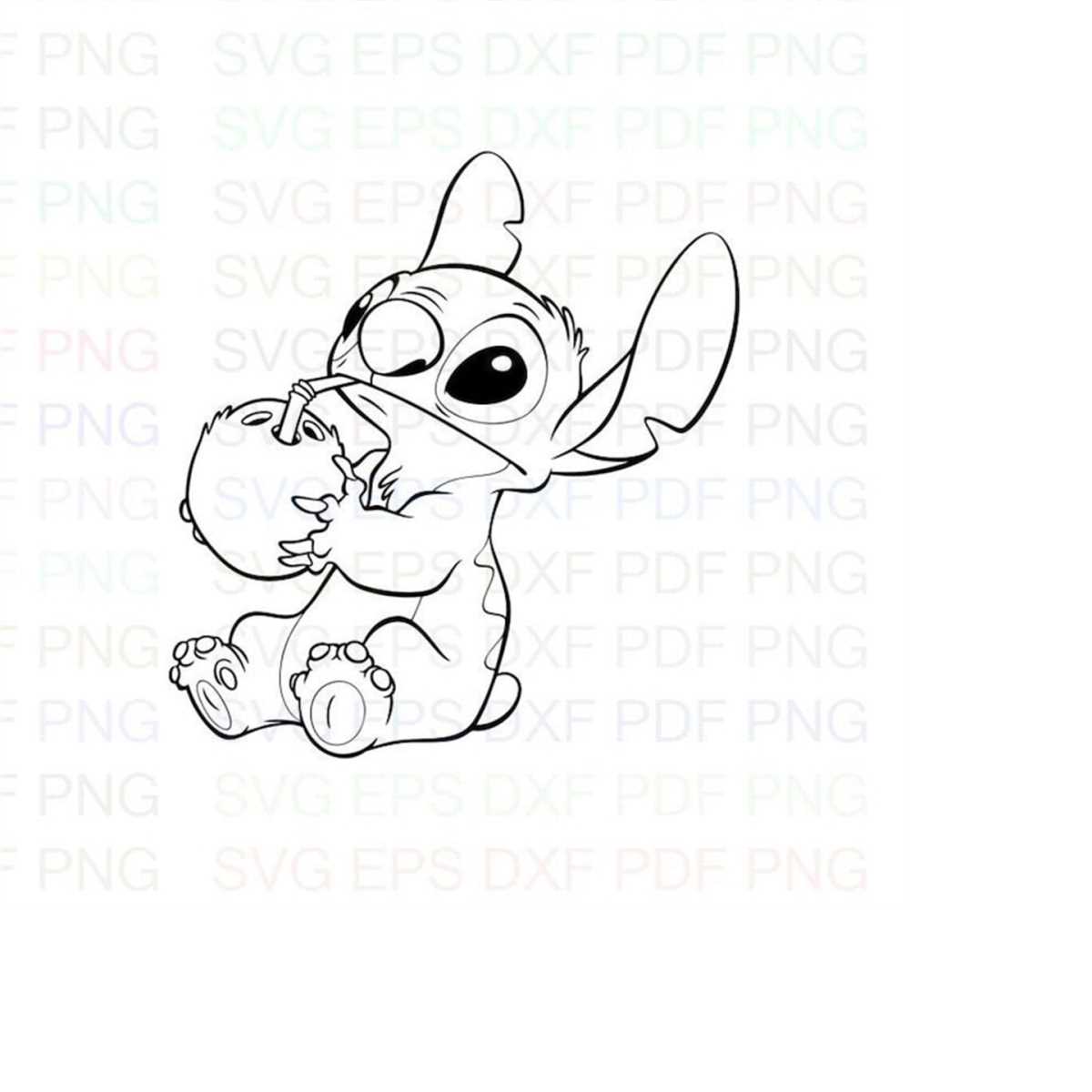 Stitch_coconut_Lilo_and_Stitch Outline Svg Dxf Eps Pdf Png, - Inspire ...