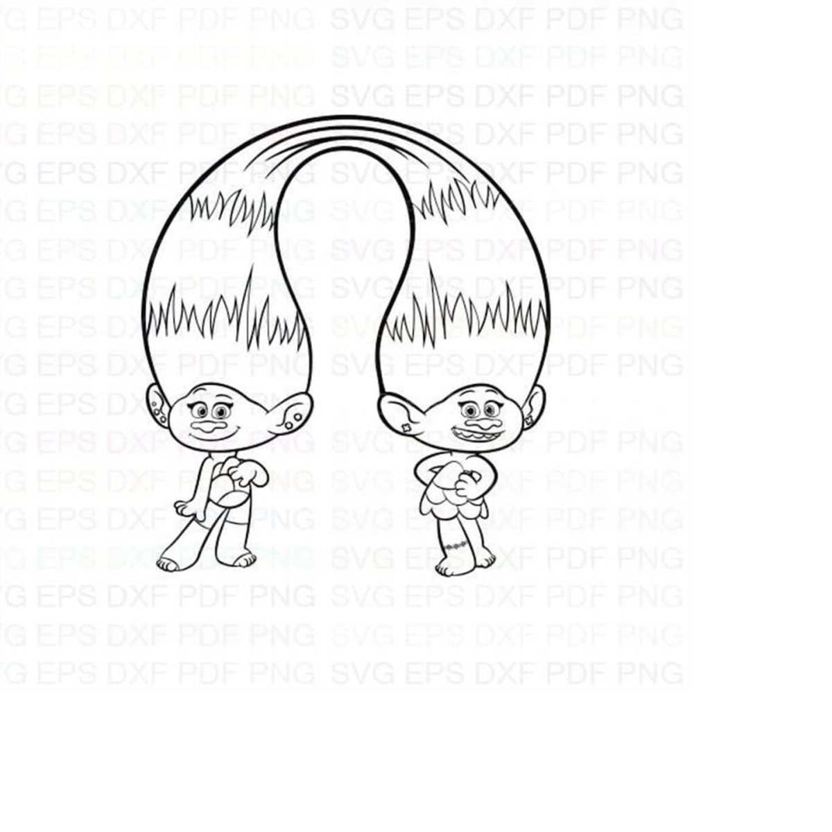 Satin_Chenille_3_Trolls Outline Svg Dxf Eps Pdf Png, Cricut, - Inspire ...