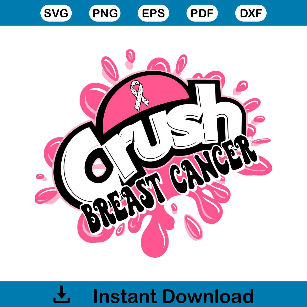 Pink Ribbon Crush Breast Cancer SVG Cutting Digital File | Inspire Uplift