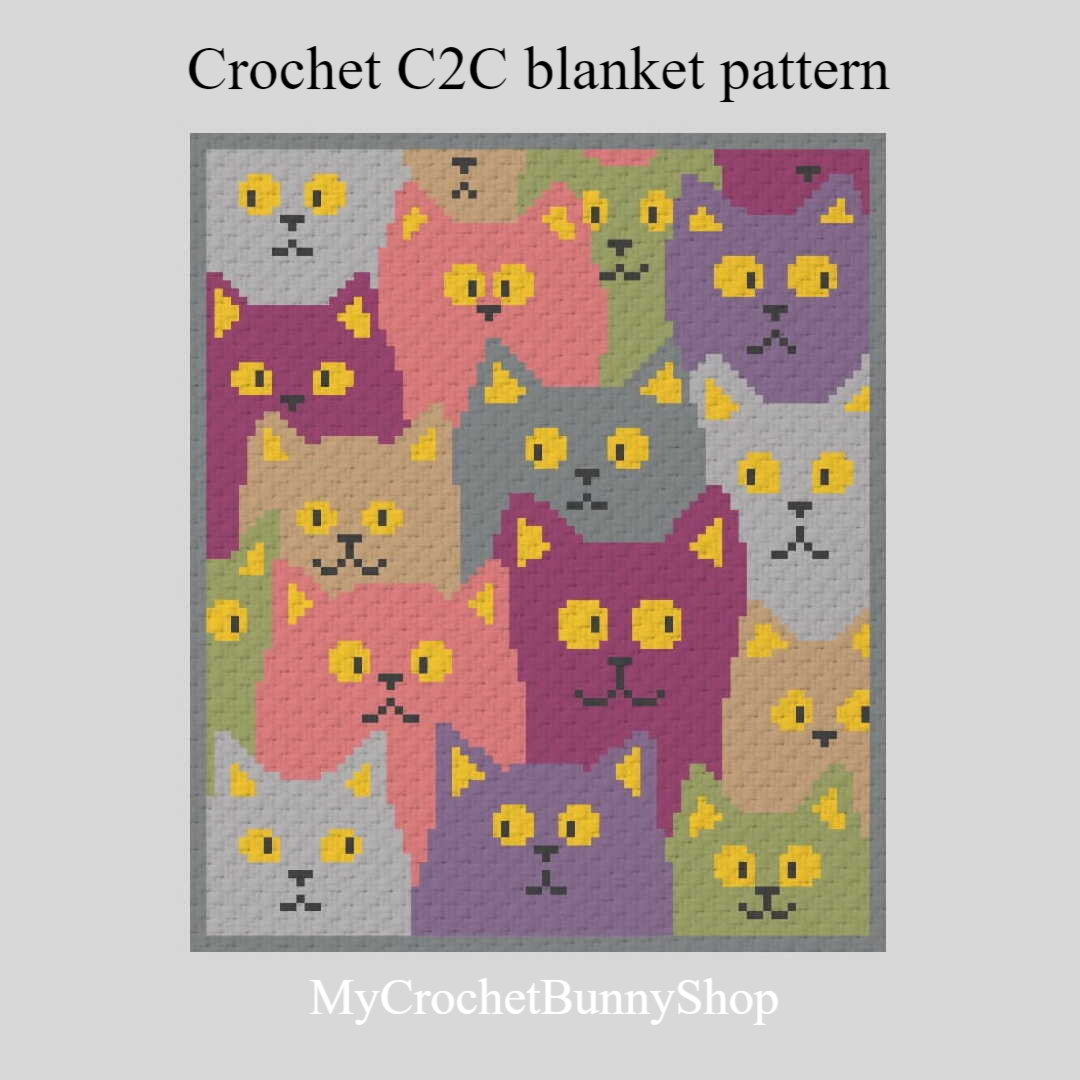 Funny Cats Crochet C2C Graphgan blanket pattern PDF Download - Inspire ...