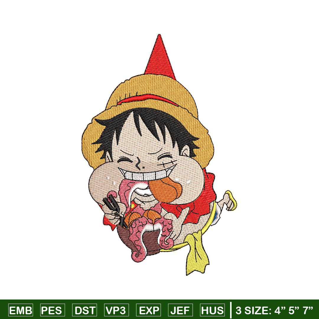 Luffy eating meat embroidery design, One Piece embroidery, l | Inspire ...