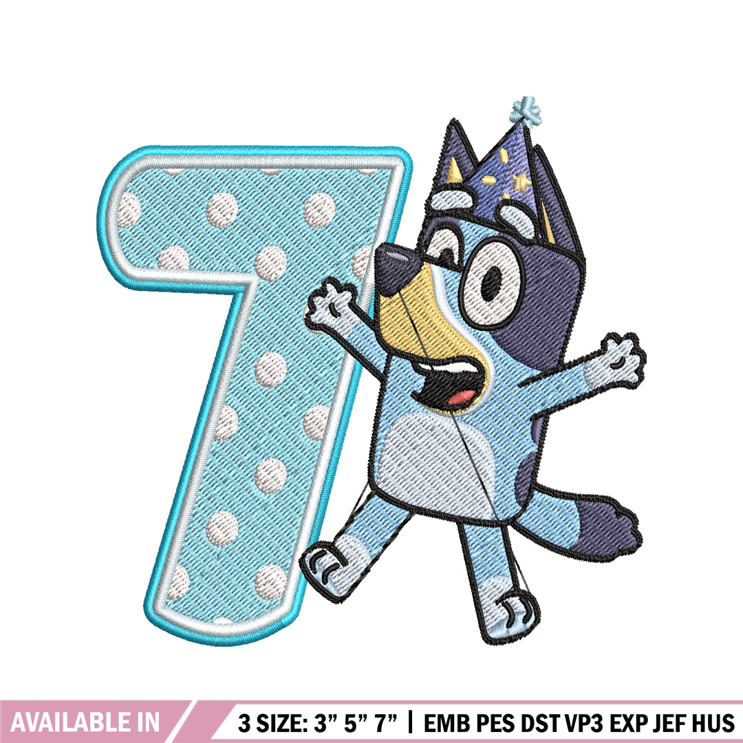Bluey 7th Birthday Embroidery design, Bluey Cartoon Embroide | Inspire ...