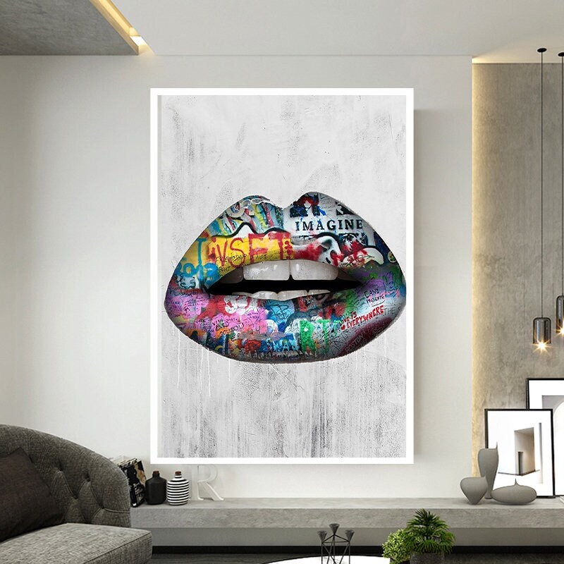 Graffiti Lip Wall Decor , Pop Art , Graffiti Canvas Print , | Inspire ...