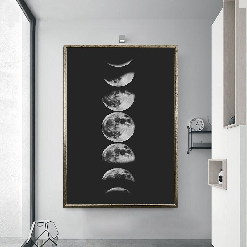 Moon Phases Canvas Wall Art,Solar System Sparkling Galaxy Ca | Inspire ...