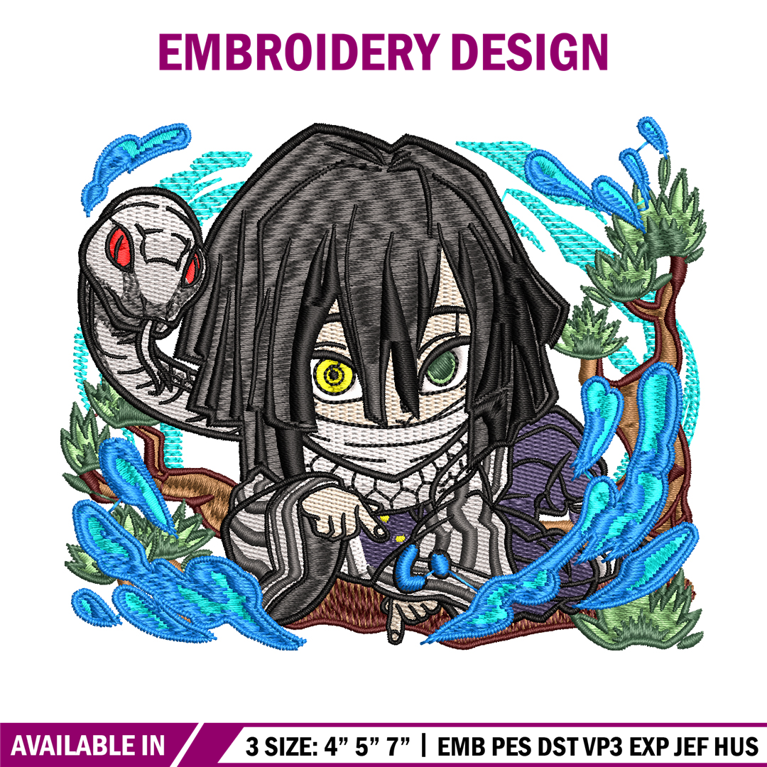 Iguro Obanai chibi embroidery design, Kimetsu no Yaiba embro - Inspire ...