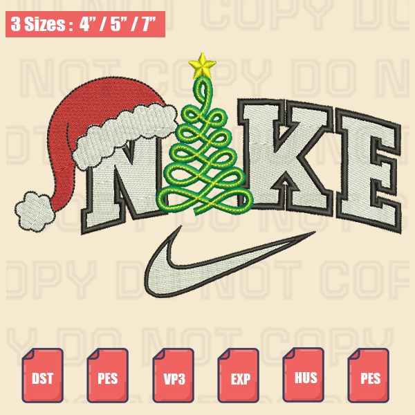 Tree Christmas Nike Embroidery File, Christmas Embroidery De - Inspire ...