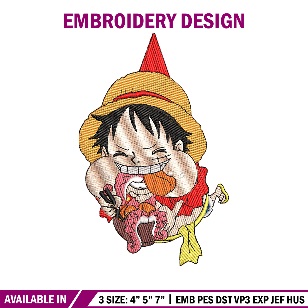 Luffy eating meat embroidery design, One Piece embroidery, l | Inspire ...