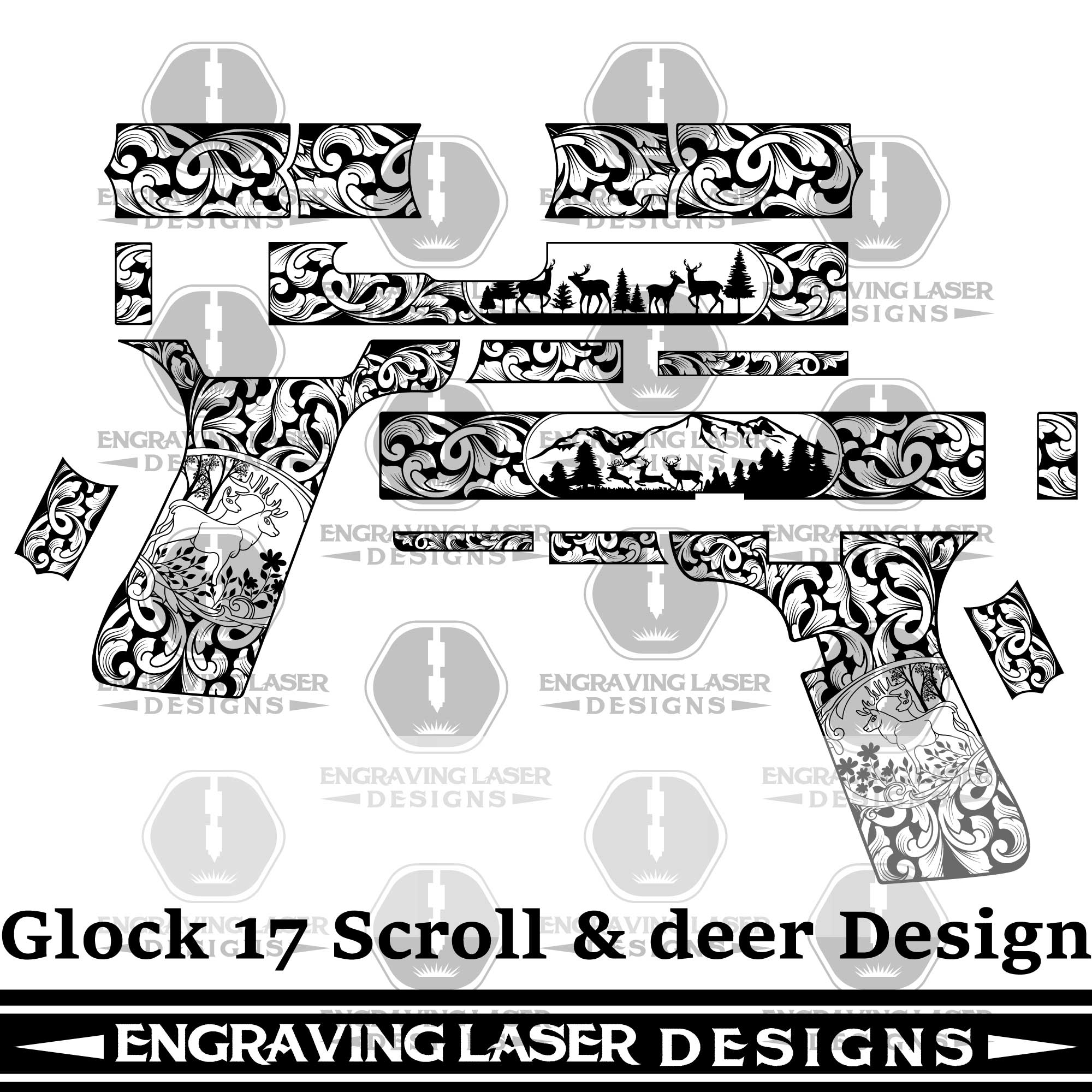 Engraving Laser Designs Glock 17 Scroll & deer Design | Inspire Uplift