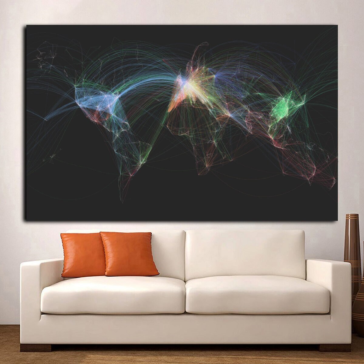 Flight Paths Map Poster, Flight Routes World Map Canvas Art, | Inspire ...