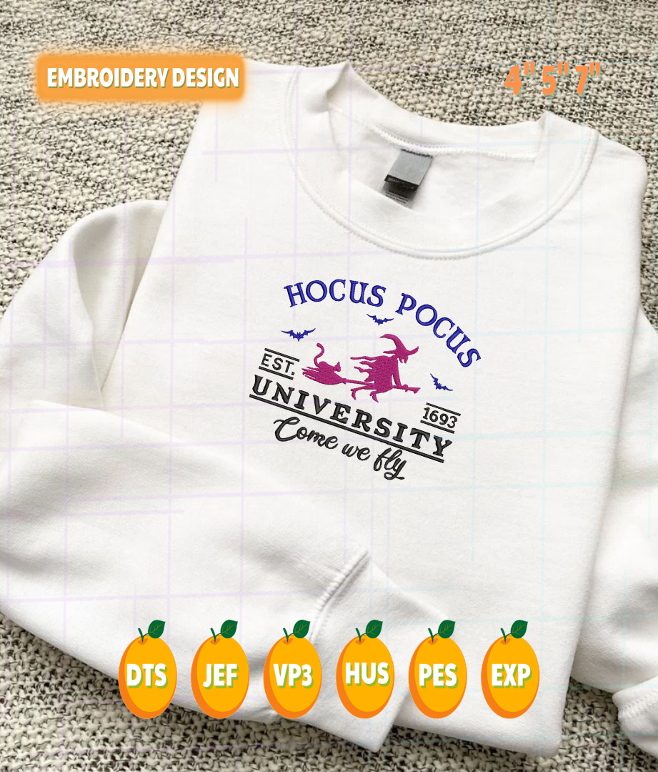 Hocus Pocus University Embroidery Design, Horror Movie Hallo | Inspire ...