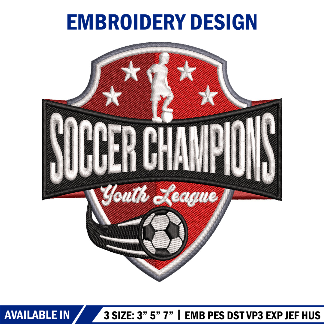 Soccer champions embroidery design, football embroidery, log | Inspire ...