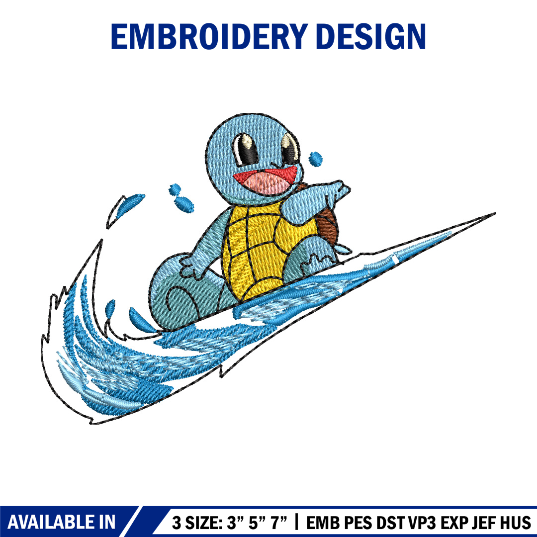 Swoosh squirtle embroidery design, Pokemon embroidery,Anime - Inspire ...