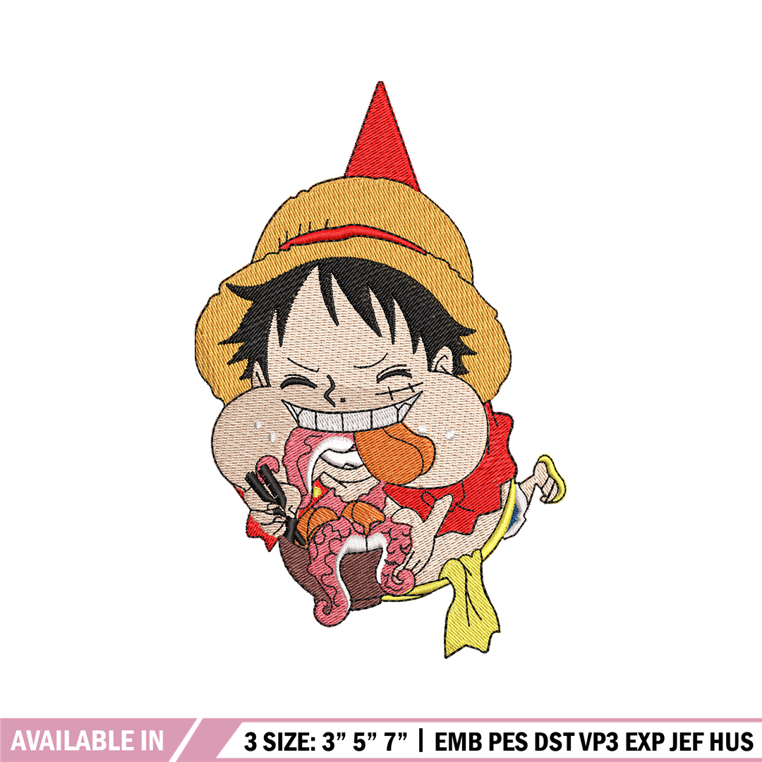 Luffy eating meat embroidery design, One Piece embroidery, l - Inspire ...