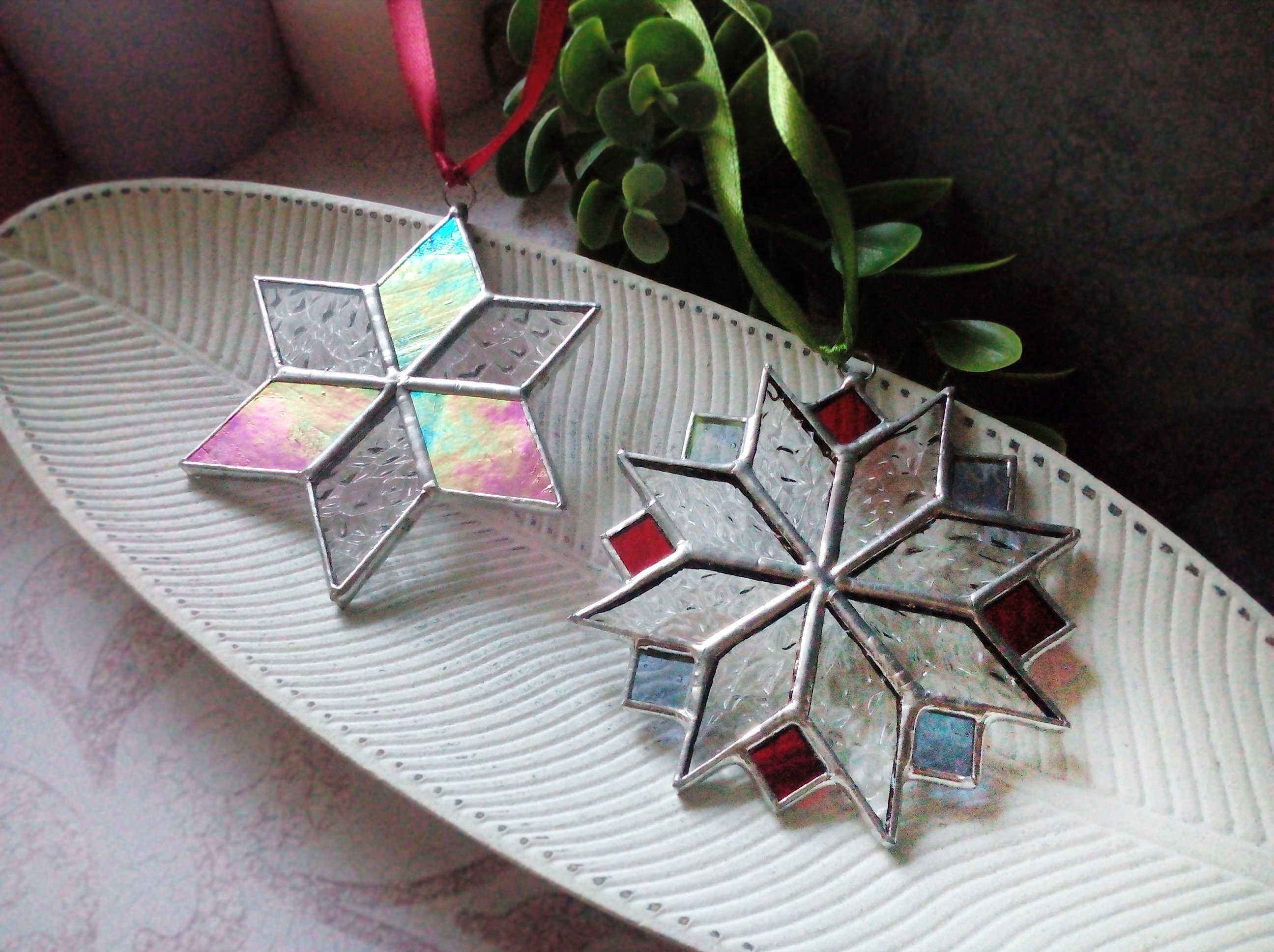 Set of 2 snowflake suncatchers, christmas ornaments, simple - Inspire ...