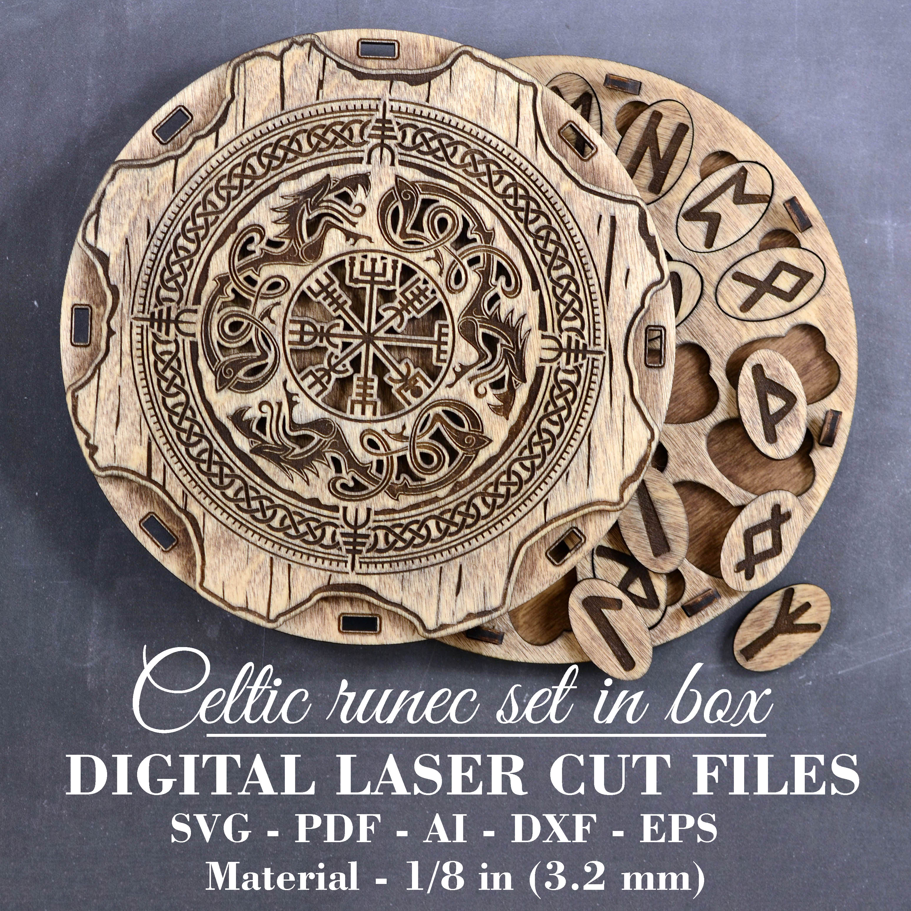Digital laser cut file for Celtic runes set in round box, Wo | Inspire ...