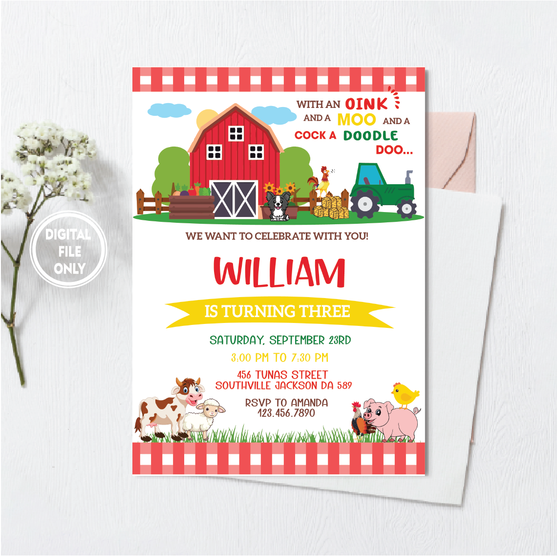 Personalized File Farm Birthday Party Invitation PNG ONLY, F | Inspire ...