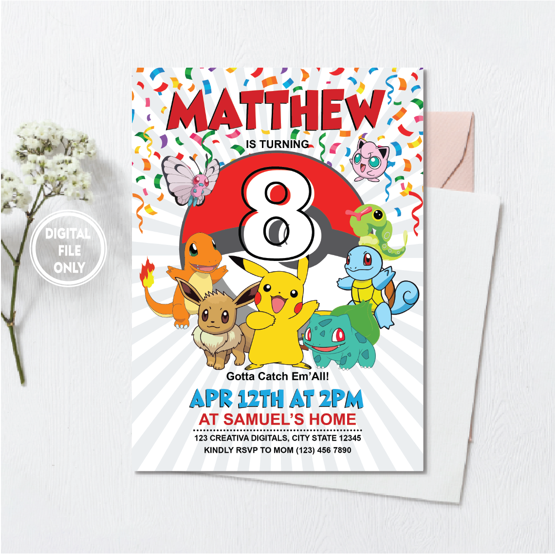 Personalized File Pokemon Invitation | Editable Invitation | | Inspire ...