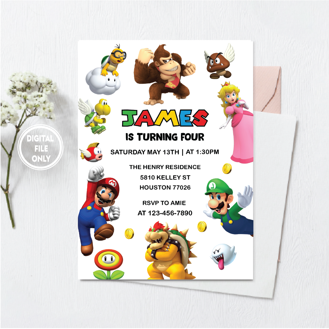Personalized File Mario Bros Invitation, Super Mario Birthda | Inspire ...
