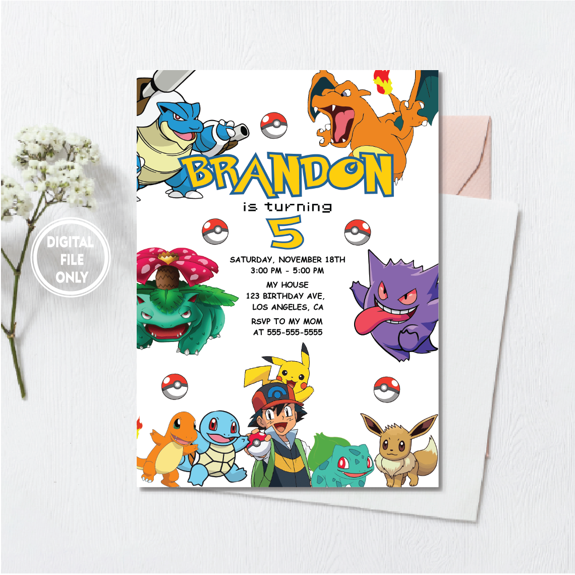 Personalized File Pokemone Birthday Invitation Digital, Poke - Inspire ...