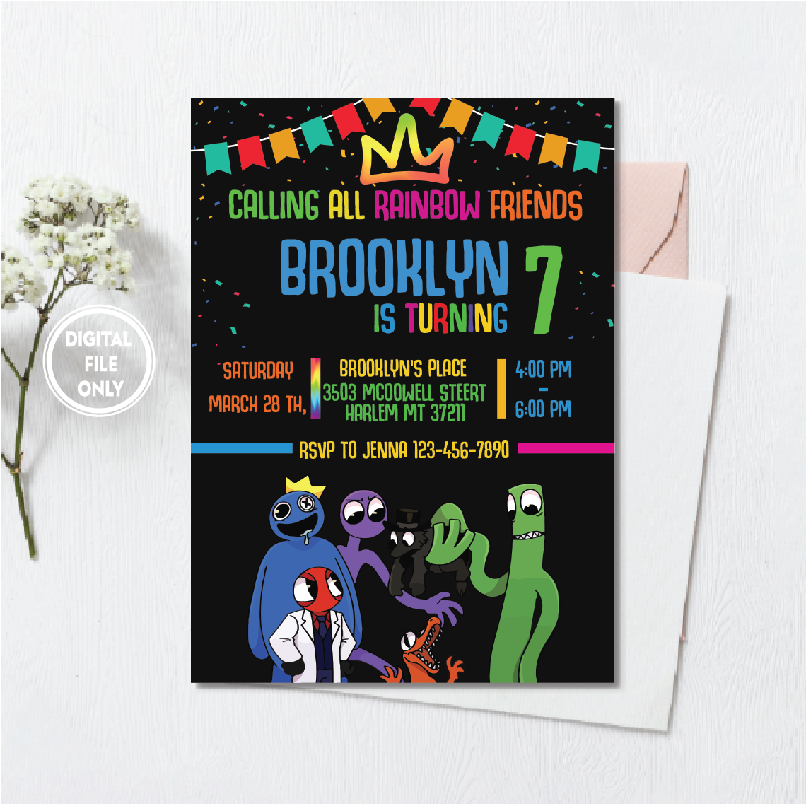 Personalized File Rainbow Friends Birthday Invitations | Rai | Inspire ...